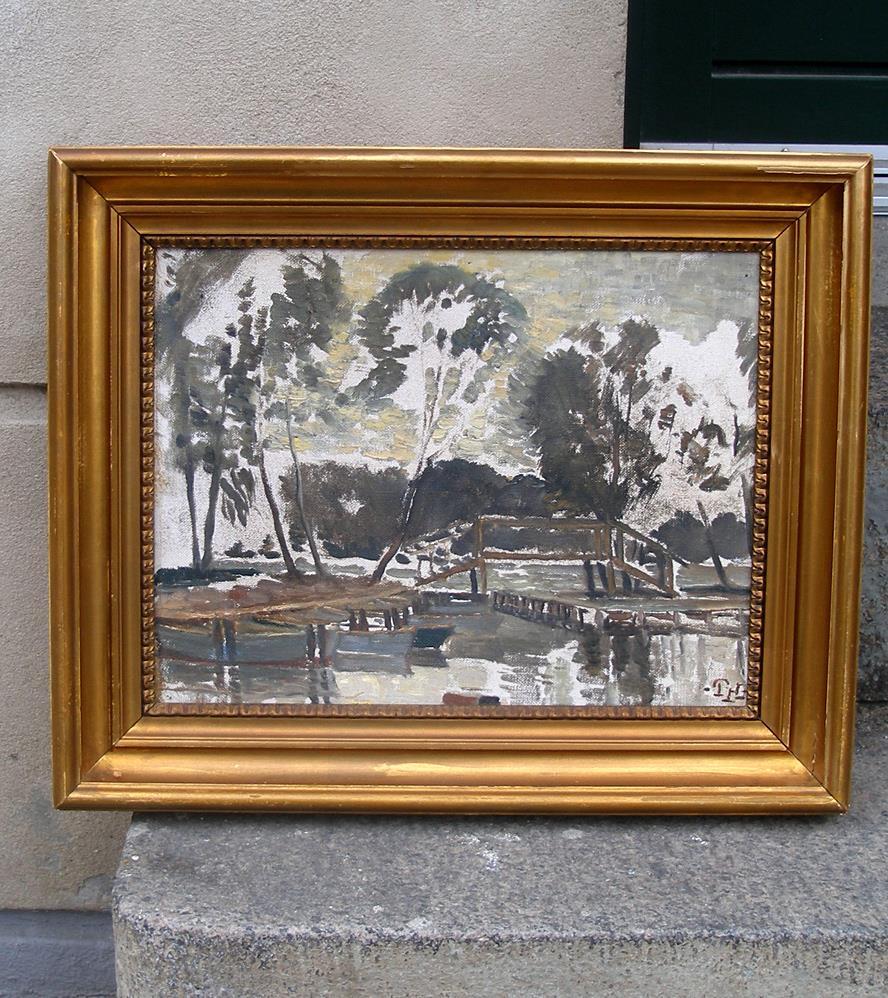 Peter Holm (1889) Old wooden bridge over the creek. Ca 1920. Post ...