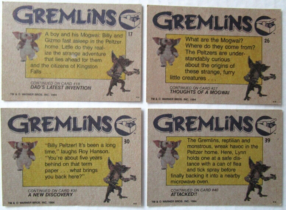 FOUR 1984 Gremlins Series 1 Movie Trading Cards Single Cards by Topps ...