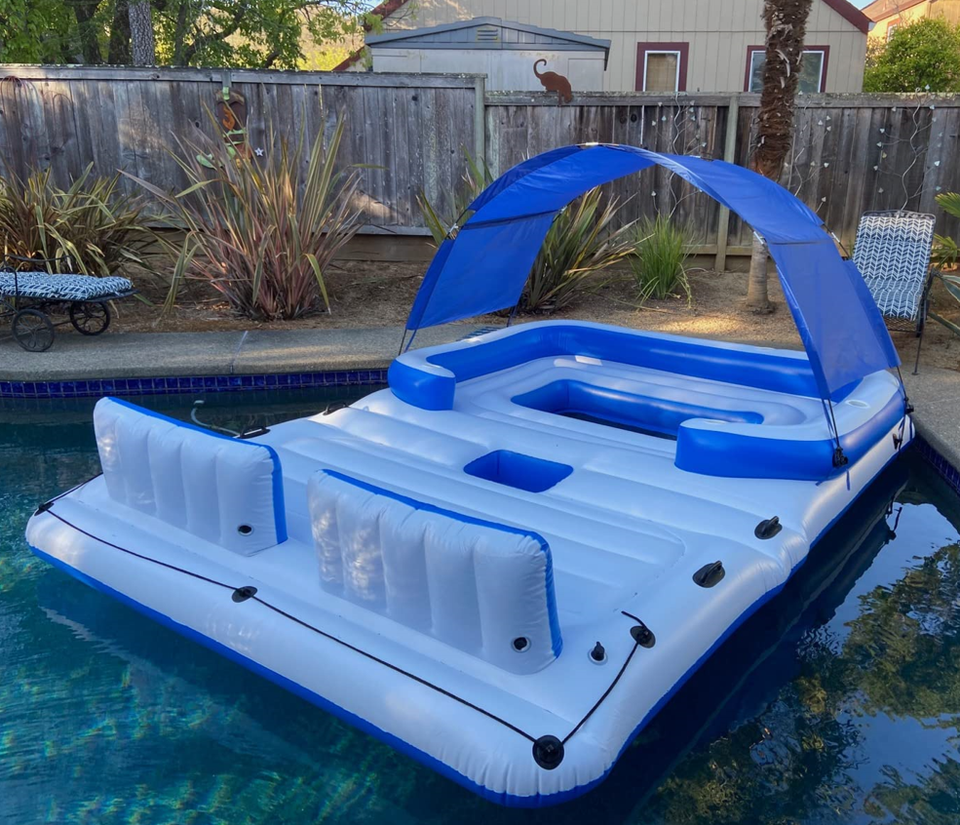 Large Inflatable Floating Party Island w Sun Shade Canopy Adult Raft ...