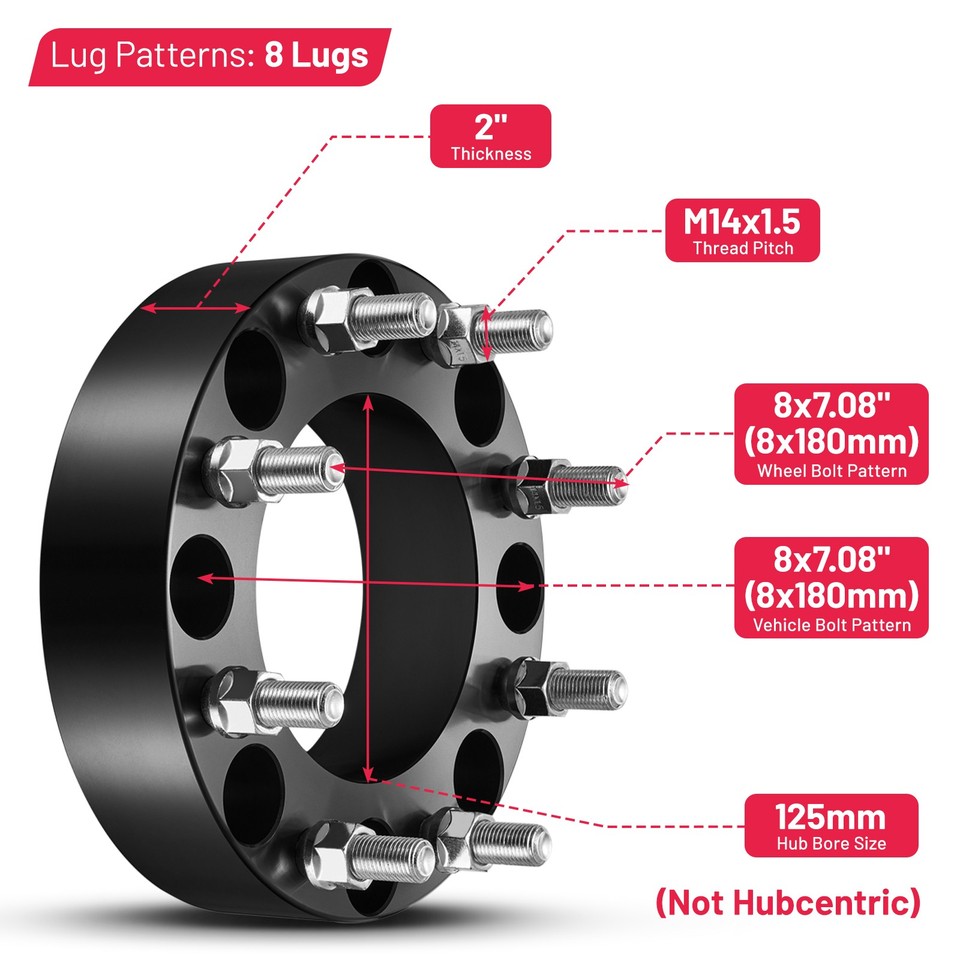(2) 2" 8x180 Wheel Spacers 14x1.5 For GMC Sierra Chevy Silverado 2500 ...