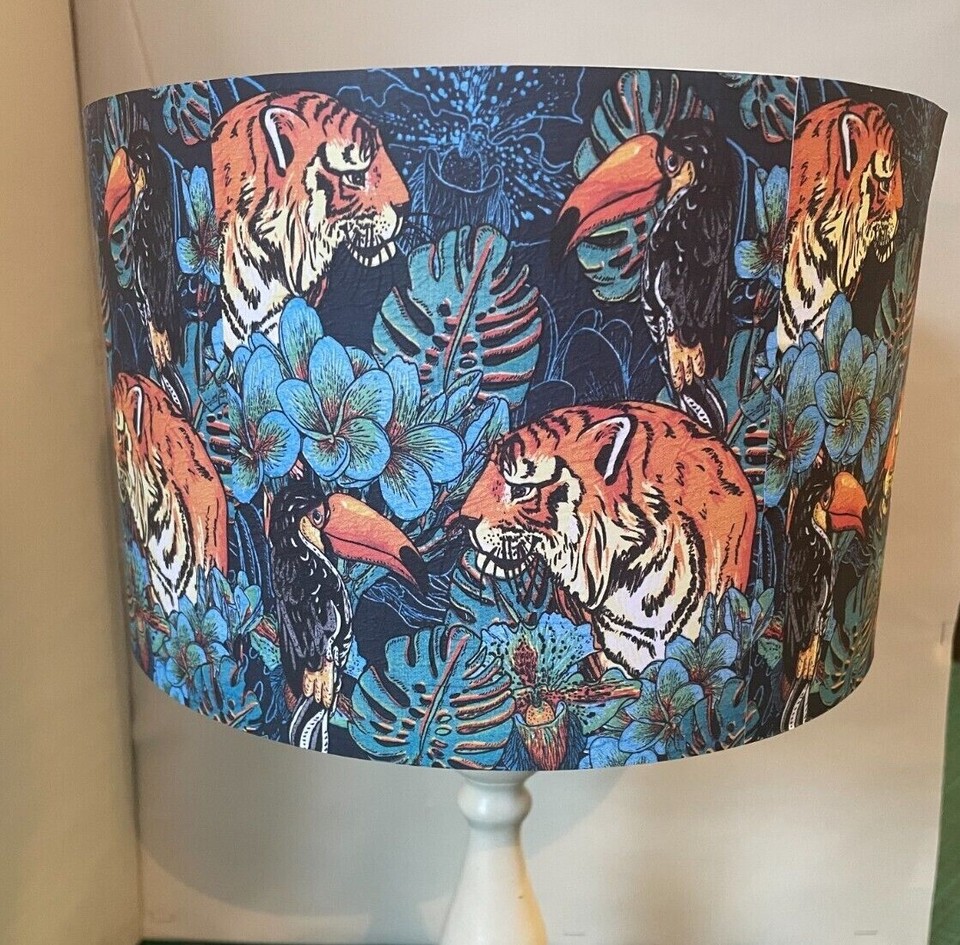 Tiger lamp shade,lampshade decoupage Free Gift, Jungle leaves, night ...