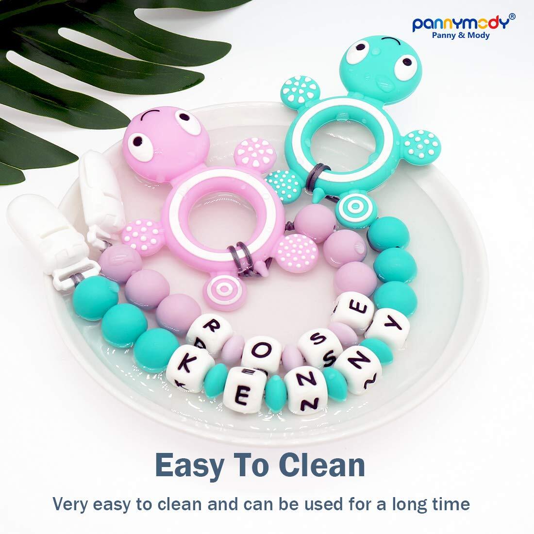 Personalised Dummy Clip with Silicone Tortoise Teething Custom Made for ...