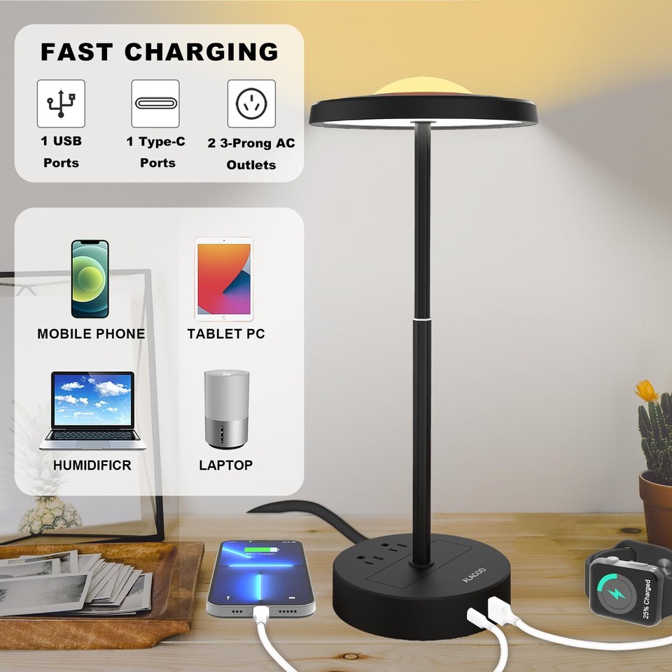 Led Table Lamp Dimmable Desk Lamp Reading Lamp With Usb A & Type C ...