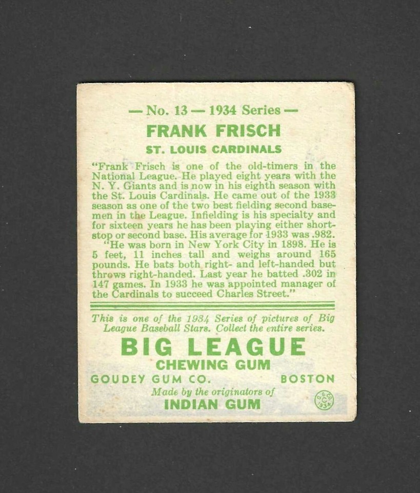 1934 Goudey #13 Frank Frisch | eBay