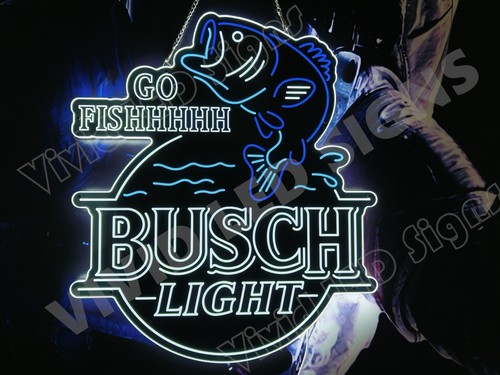 Largemouth Bass Fish Go Fishing Beer Lager 20"x16" Vivid LED Neon Sign ...