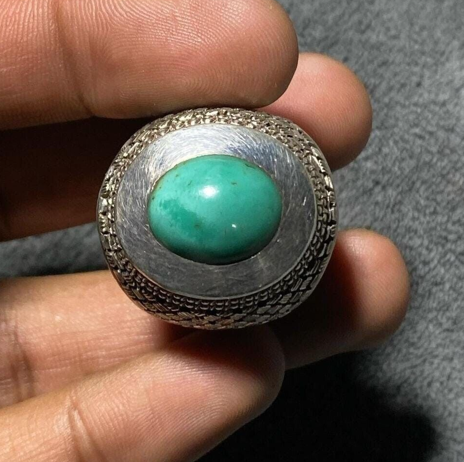 Natural Green Turquoise Stone Ring Sabza Feroza Stone Ring Real Sabza ...