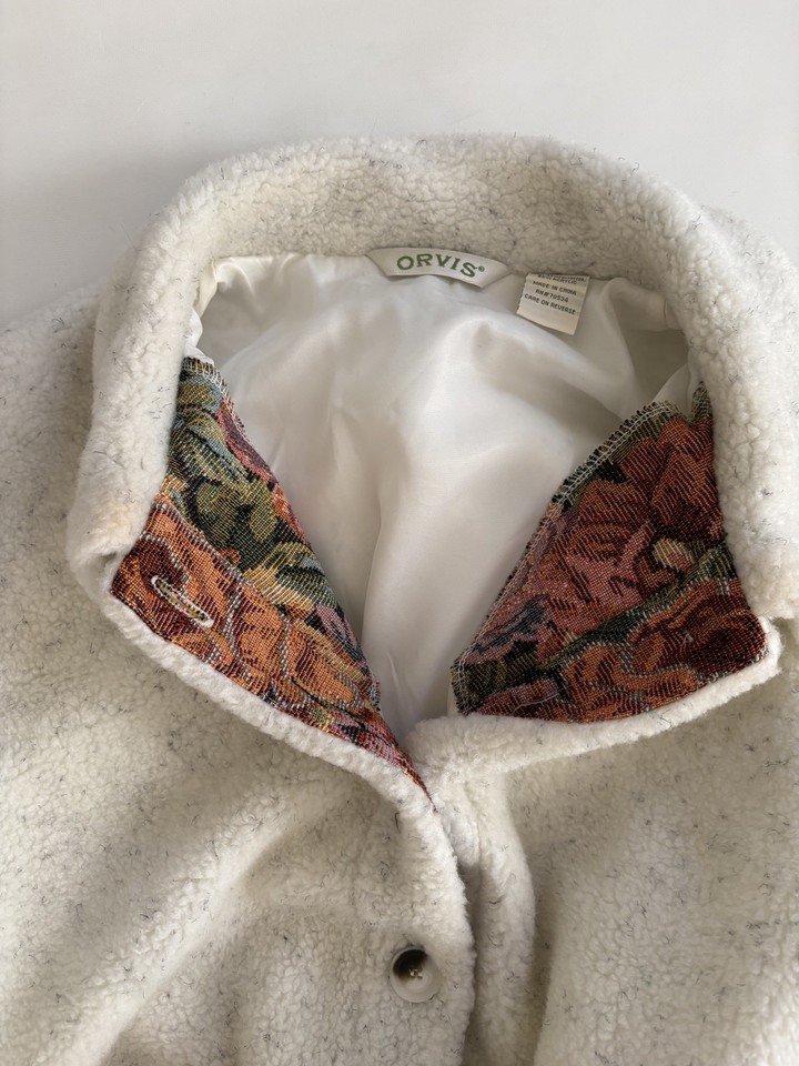Orvis Jacket Women's Oatmeal Ecru Fleece Sherpa Button Down Size L ...
