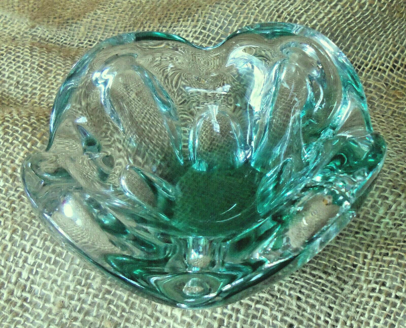 Bayel Crystal France Clear & Green Art Bowl Deep Indentations 5 1/2" | eBay