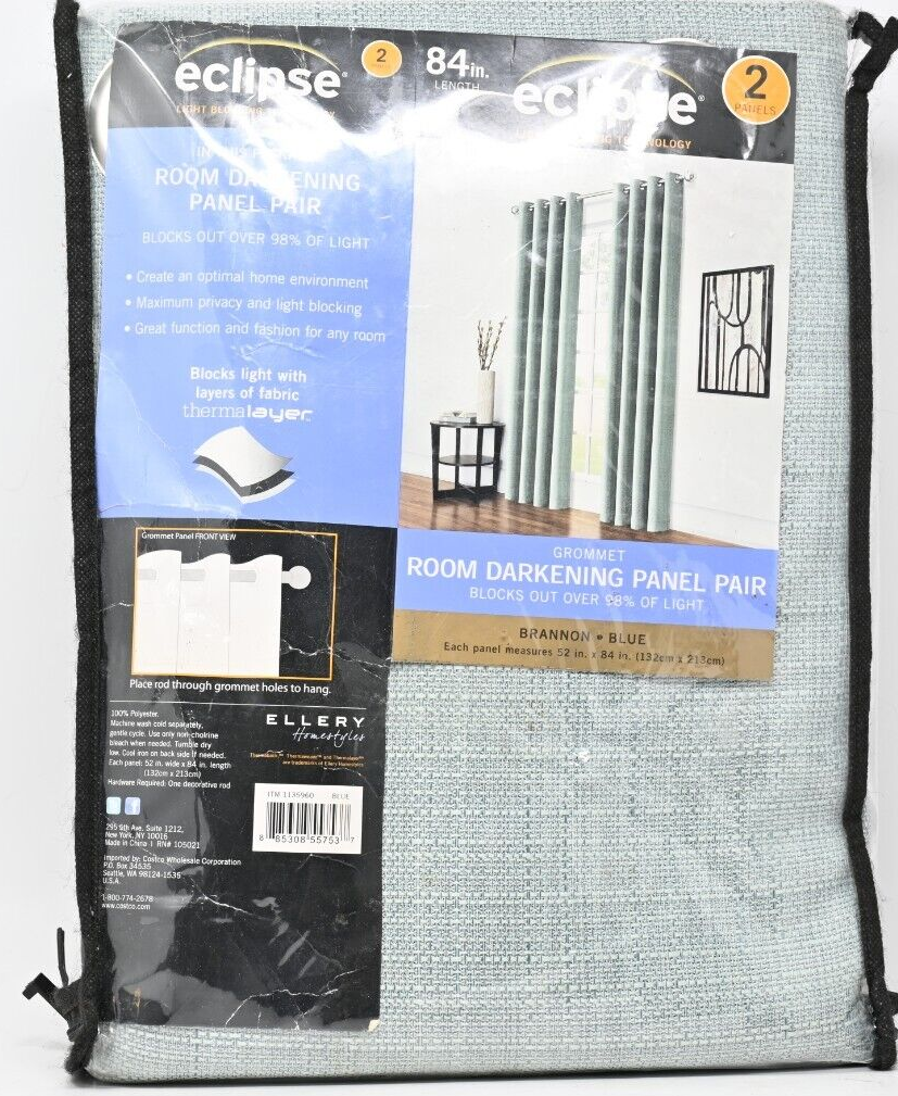 Eclipse Room Darkening Panel 2 Pack Curtains, 84" X 54" Blue | eBay