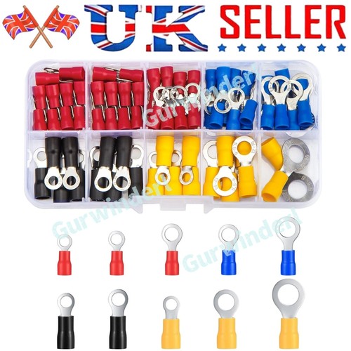 102Pcs Insulated Ring Terminals Electrical Crimp Connector Cable Eyelet ...
