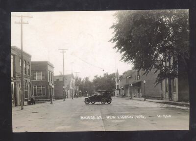 REAL PHOTO NEW LISBON WISCONSIN STREET SCENE STORES OLD CARS POSTCARD COPY | eBay