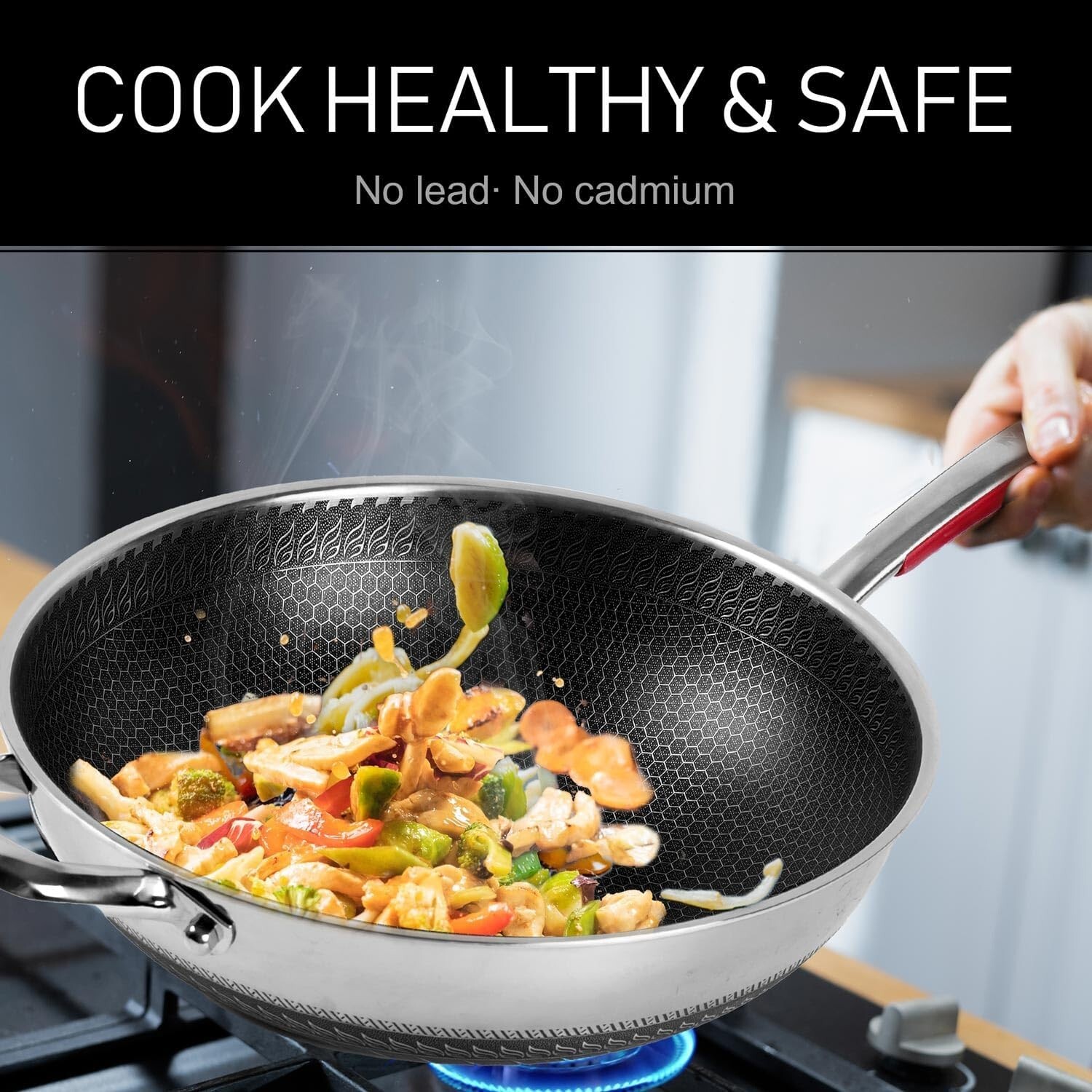 MEGOO Kitchenware Cookwear Non Stick Wok Pan Lid,(Pfa,Pfoa Free) Frying ...
