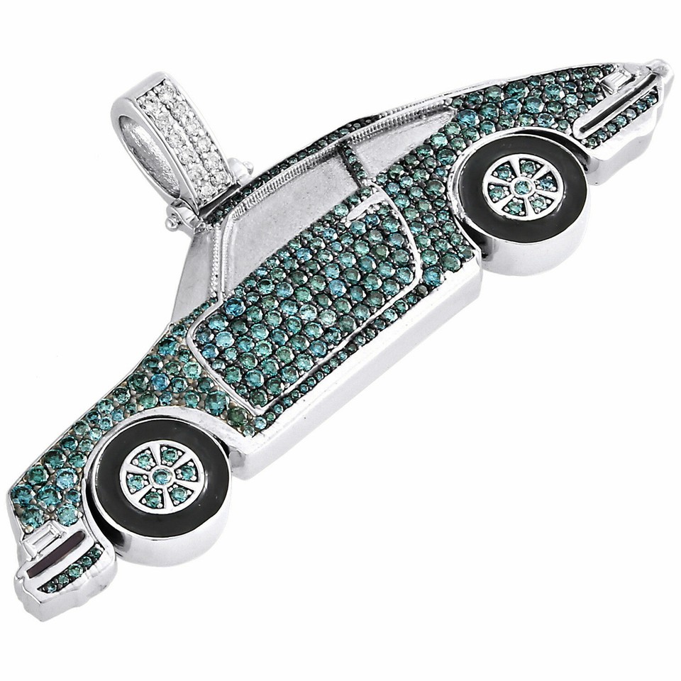 4.65 Ct Simulated Sapphire Porsche Carrera Car Charm Pendant 925 ...