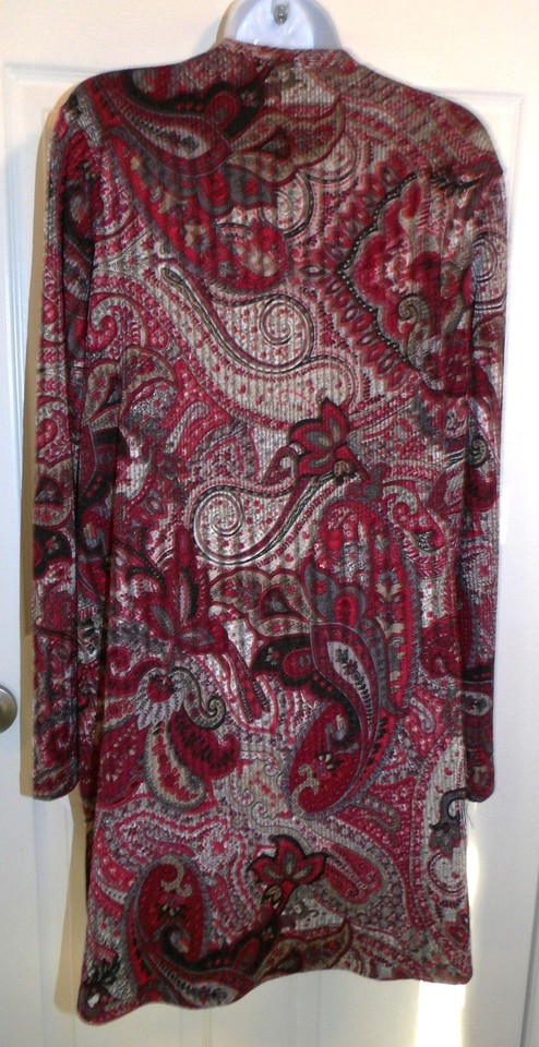 Lovely Red/Black/Gray Paisley Print SUSAN GRAVER Long Sleeve Duster ...