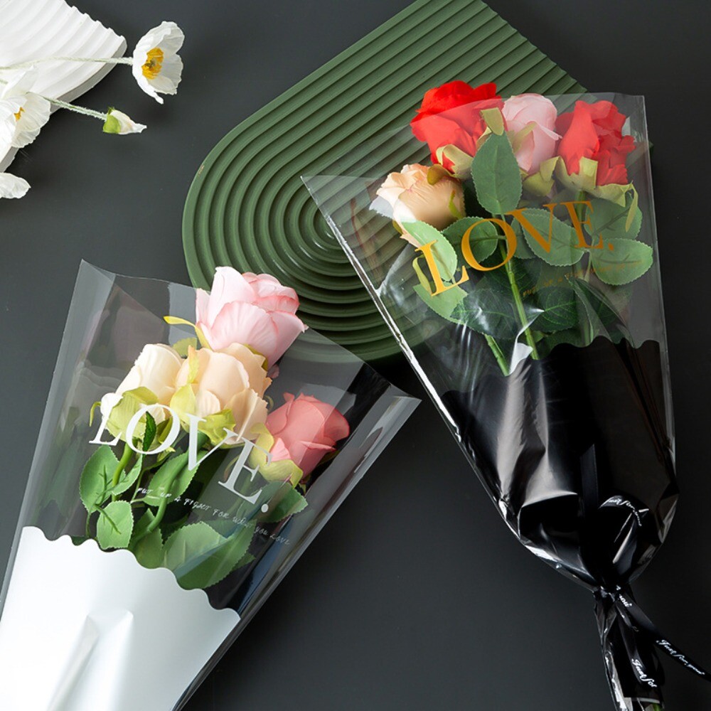 50 PCS Transparent Bouquet Packing Bag Flower Packaging Bag Valentine's ...