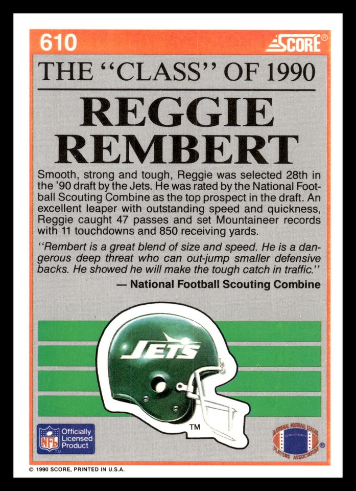 1990 Score #610 Reggie Rembert New York Jets C90 Football Card NM | eBay