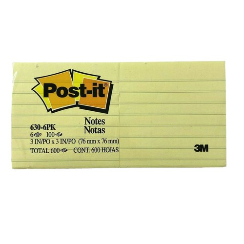 Post-it® Notes Original Pads Canary Yellow, 3 x 3, Lined, 100 sheets x ...
