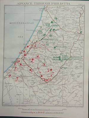 1918 WW1 MAP EGYPTIAN EXPEDITIONARY FORCE ADVANCE THROUGH PHILISTIA NOV ...