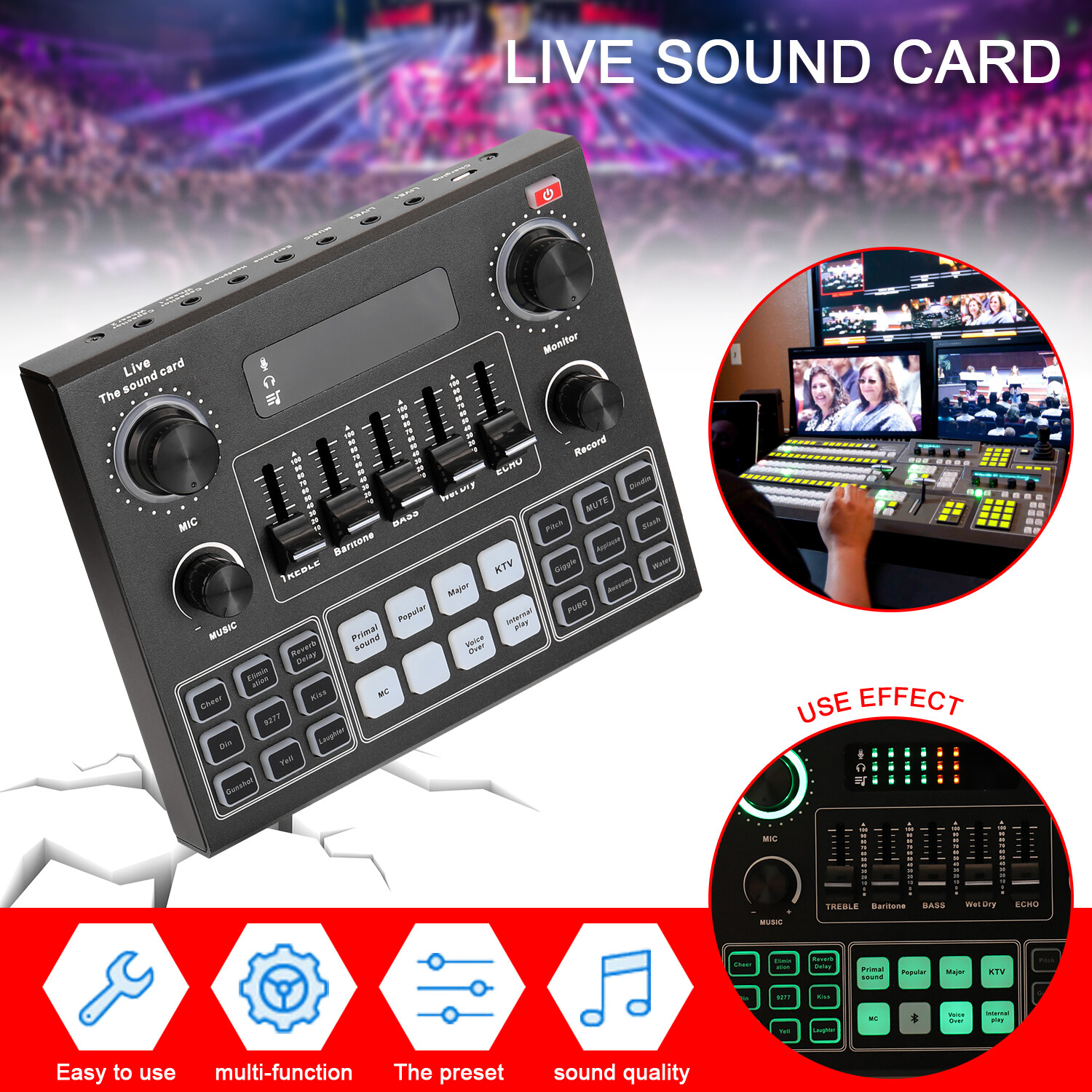 V9 BT Webcast Audio Mixer USB Headset Microphone Broadcast Live Sound ...
