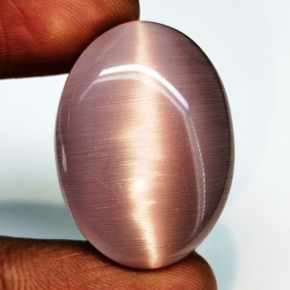 46.50ct 31x22mm Cabochon Pinkish Gray Natural Cat's Eye Certified Loose ...
