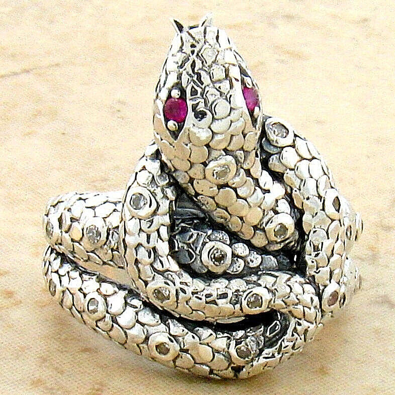 GENUINE RUBY EYED SNAKE RING 925 STERLING SILVER ANTIQUE STYLE RING ...