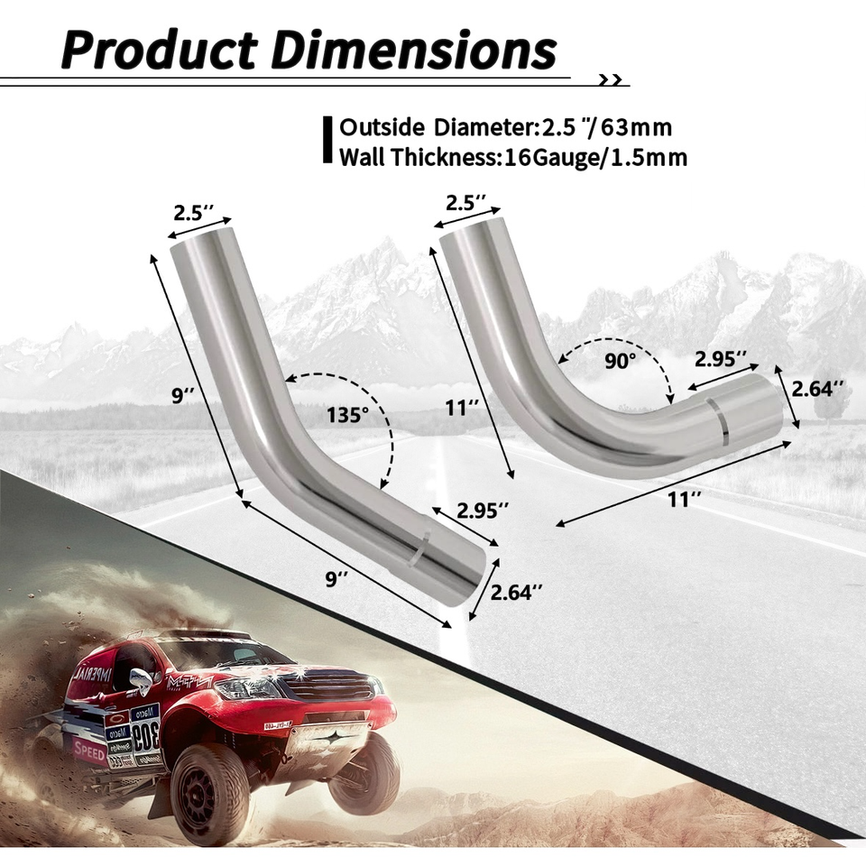 2.5" OD Stainless Steel Straight Bend DIY Custom Mandrel Exhaust Pipe ...