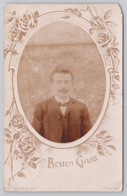 Best Wishes German Man Barrel Mustache Real Photo RPCC Vintage Postcard ...