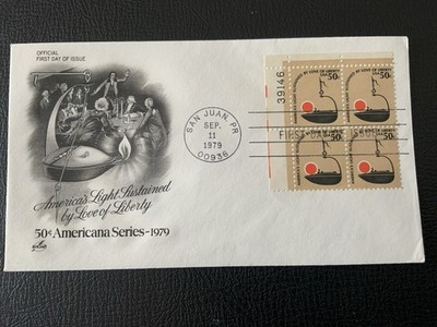 1979 #1608 50c Liberty Lamp Plate Block - ArtCraft FDC | eBay