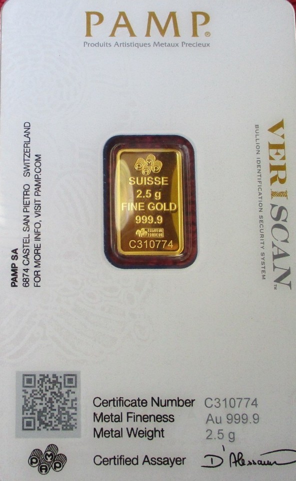 PAMP 2.5 Gram .999 Gold Bar Sealed in Card - Certificate No. C487775 | eBay