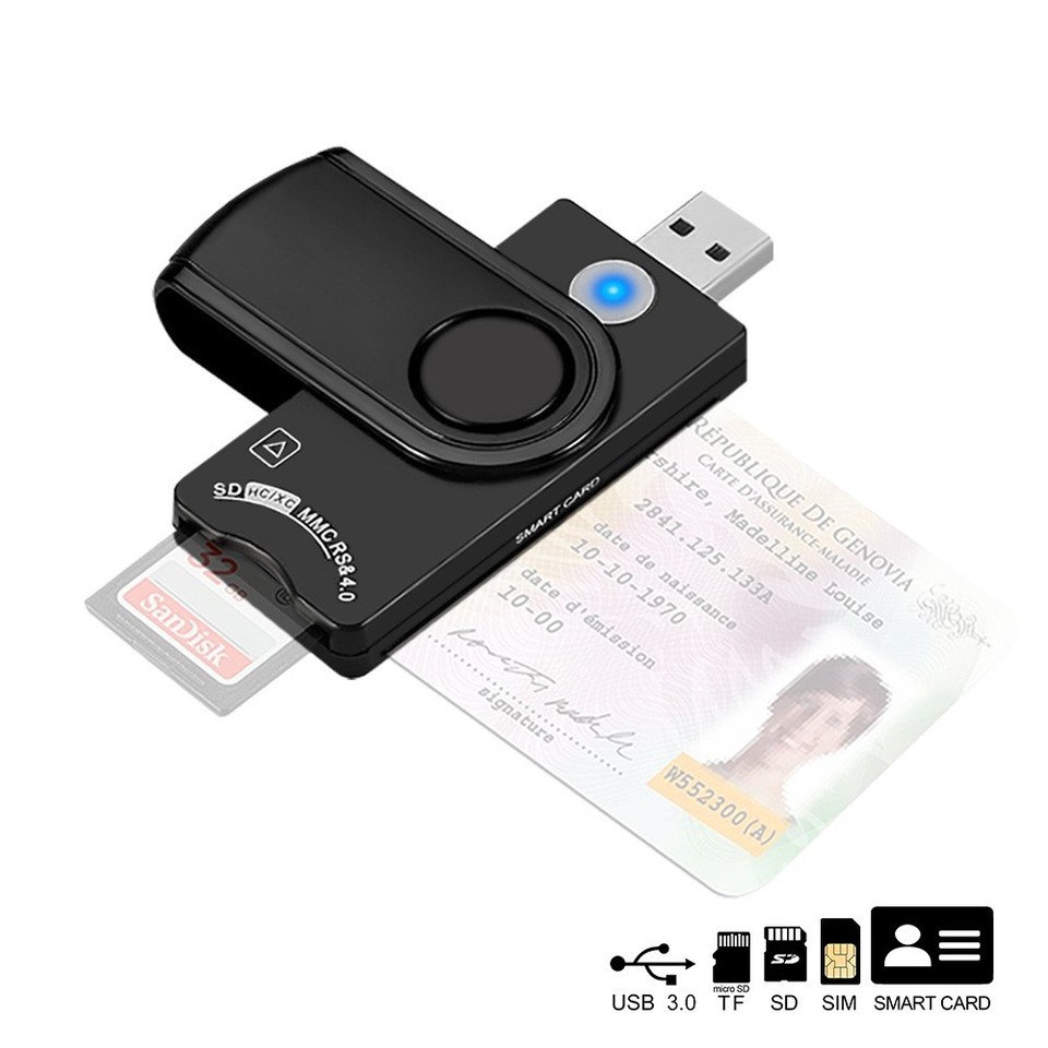DOD/CAC/Citizen/Goverment ID USB Card Reader Bank/SIM Card Adapter For ...