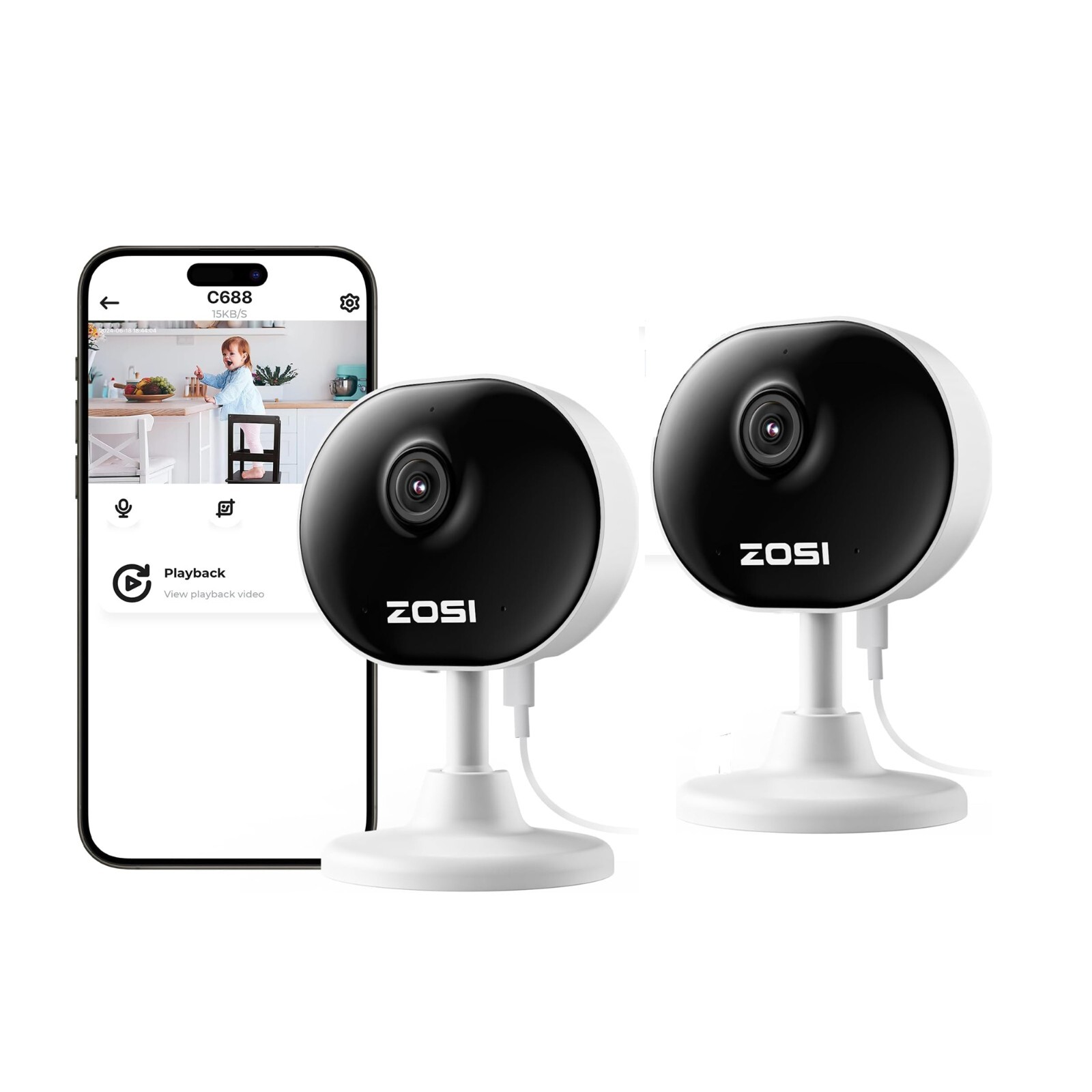 ZOSI 2Pcs Security WiFi Camera Home Baby/Pet Monitor Surveillance ...