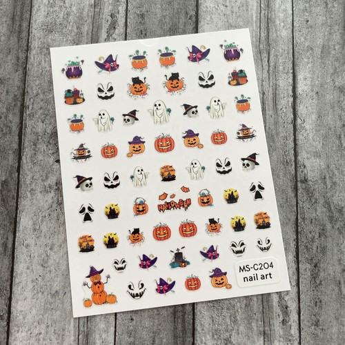 Halloween Pumpkin Lights Nail Sticker Skull Clown White Ghost Witch ...