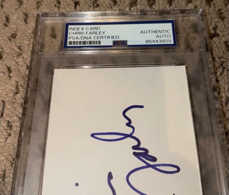 CHRIS FARLEY SIGNED 3X5 INDEX CARD PSA DNA AUTOGRAPH TOMMY BOY SNL AUTO ...