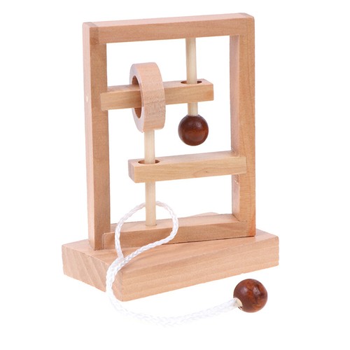 3D Wooden Rope Loop Puzzle IQ Mind String Brain teaser Game for Adu SY ...