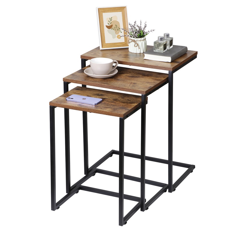 Modern Nesting Side End Tables Set of 3 with Sturdy Steel and MDF ...