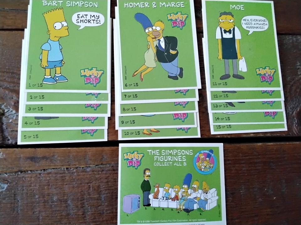 16 mint full set Simpsons mini mars lucky dip couch pickers tazos cards ...