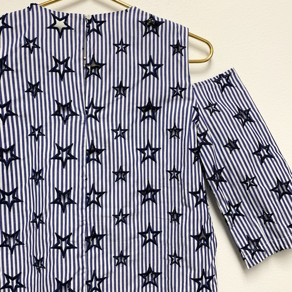 Sandro Meline Star Cut Out Shoulder Striped Bow Top Size Small/1 Blue ...