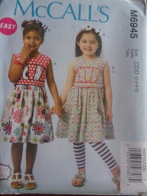 MCCALL'S 6945 EASY SEW PATTERN GIRL'S DRESSES LEGGINS & HAIR BOW SZ 2-5 ...