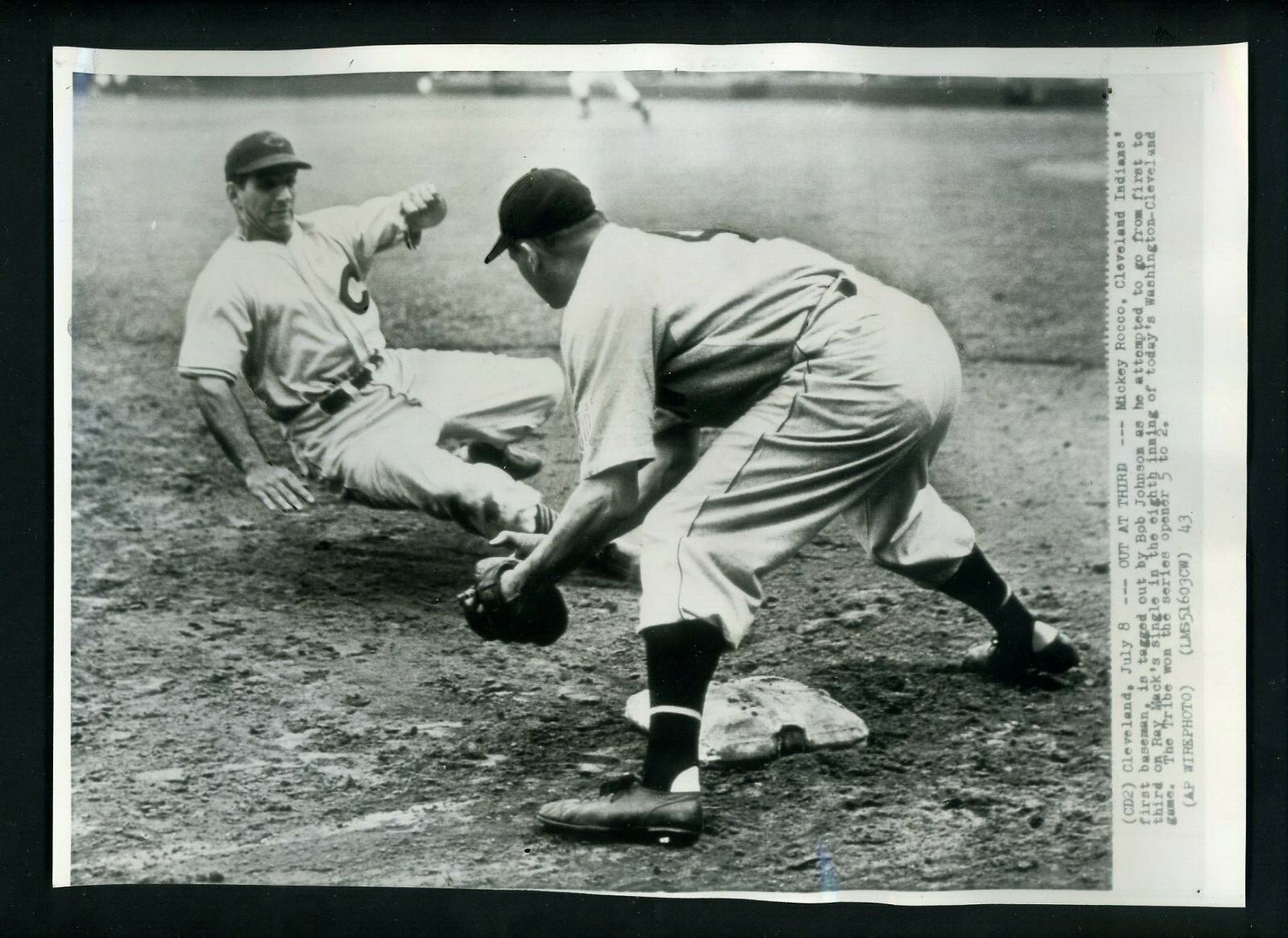 Mickey Rocco Bob Johnson 1943 Press Photo Washington Senators Cleveland ...
