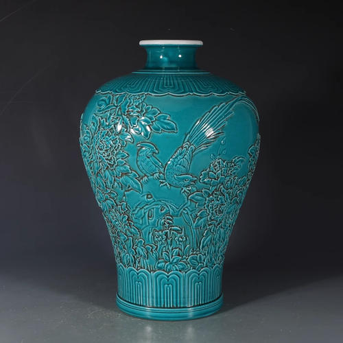 Fine Collectable Art Handmade Painting Monochrome Glaze Porcelain Bird ...