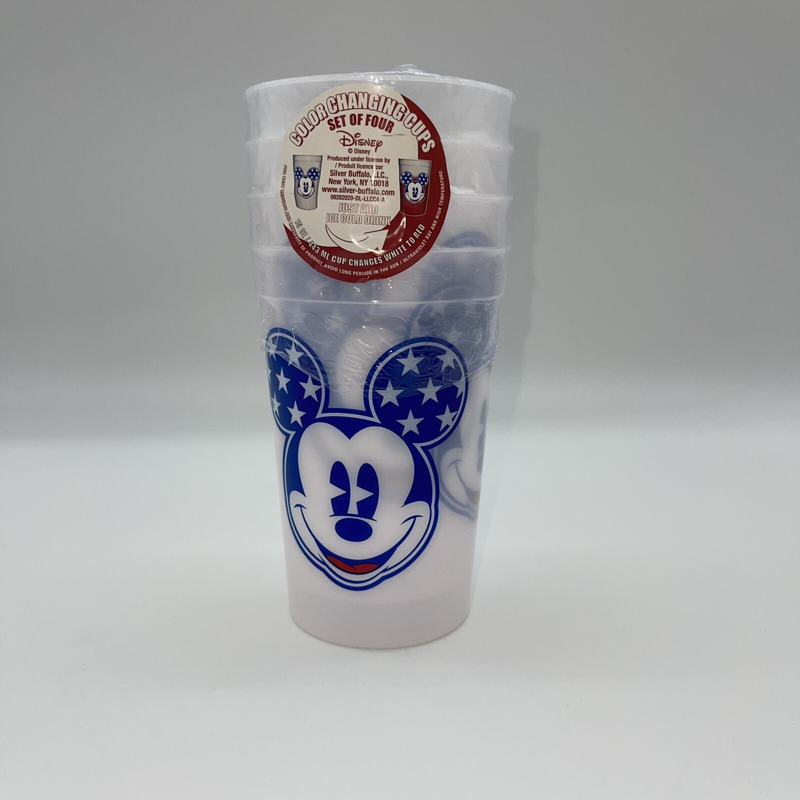 Disney Color Changing Cups Mickey Mouse 15oz Tumbler Set of 4 Blue Ears ...