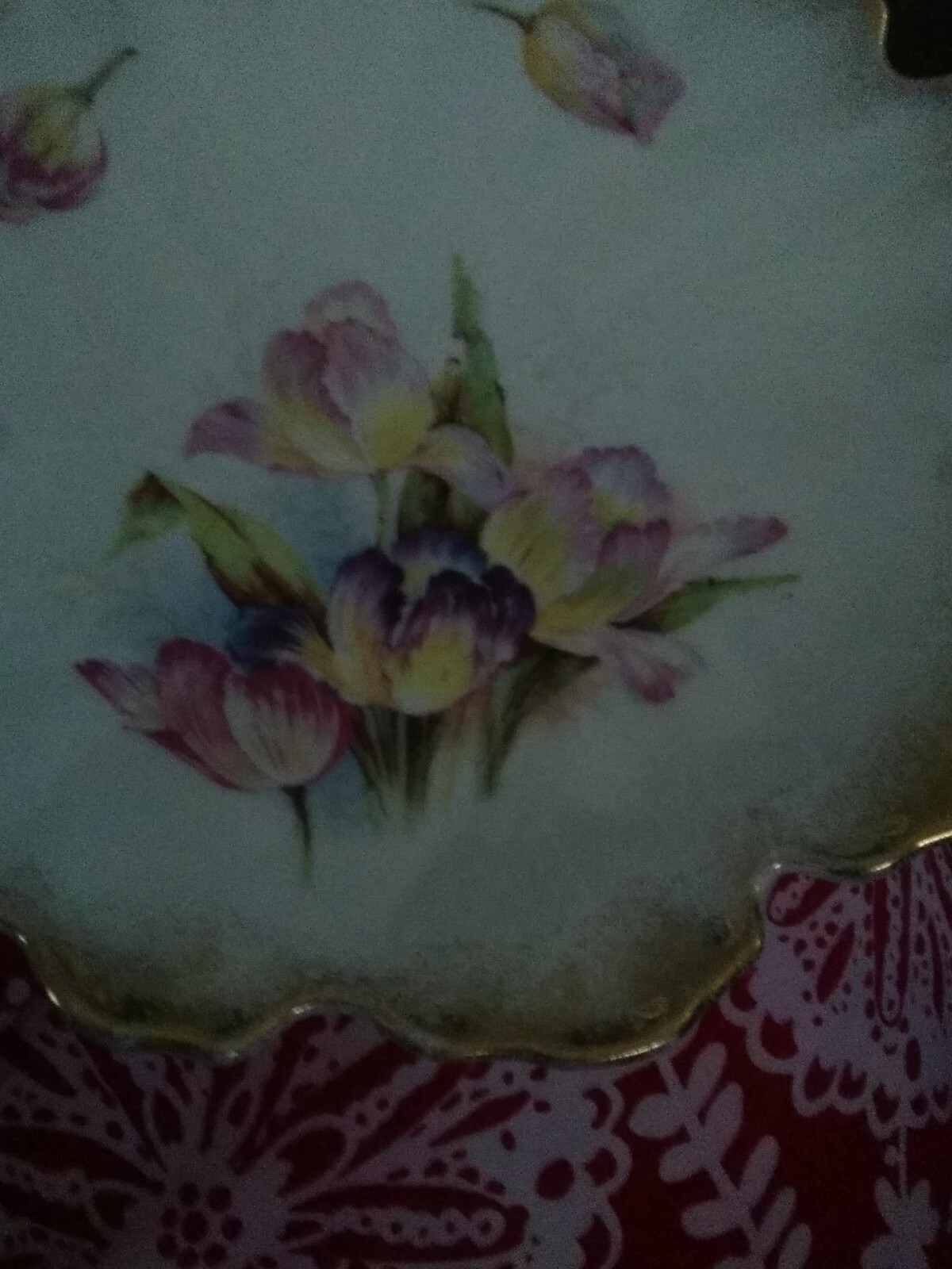 Antique WHEELOCK & CO. Germany Porcelain sm. bowl w/ tulips, scalloped ...