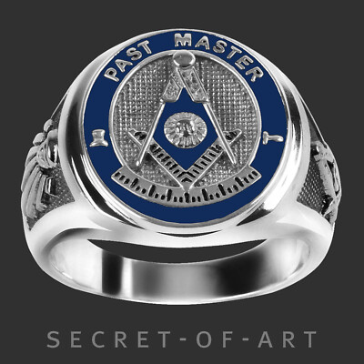 Past Master Ring Masonic 925 Silver Freemason Jewelry Mason Masonry ...