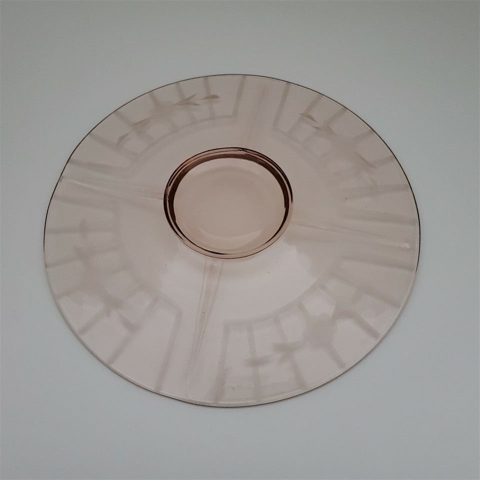 VTG Depression Glass-Era Pink 12'' tray Plate with etched daisies ...