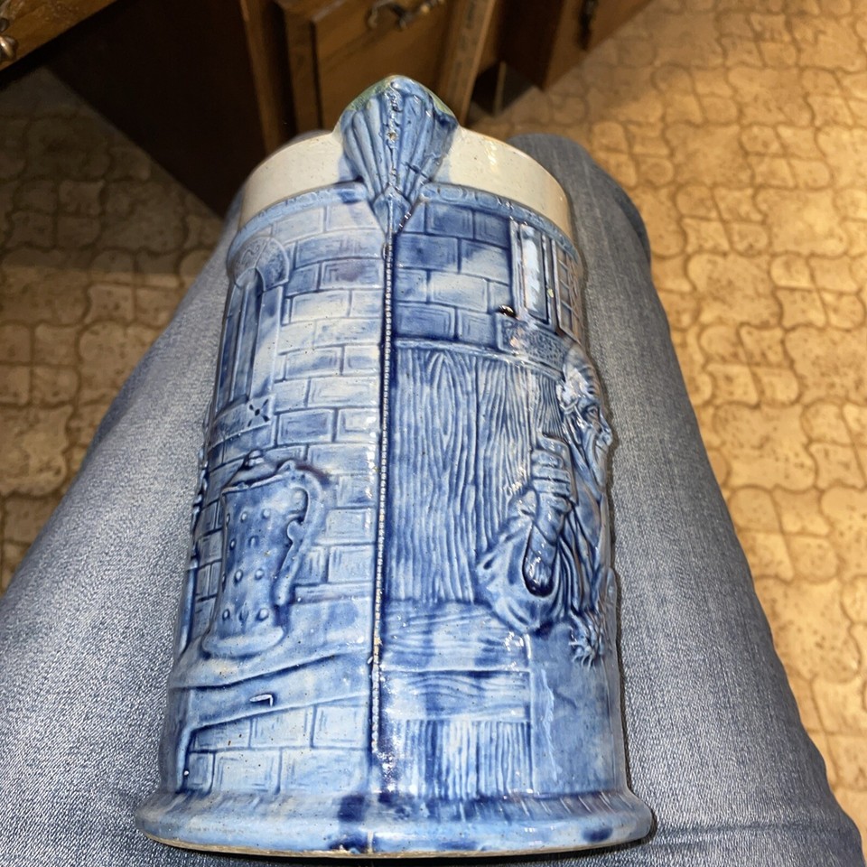 Blue & Grey Flemish Ware Pitcher Stoneware Old Bar Scene | eBay