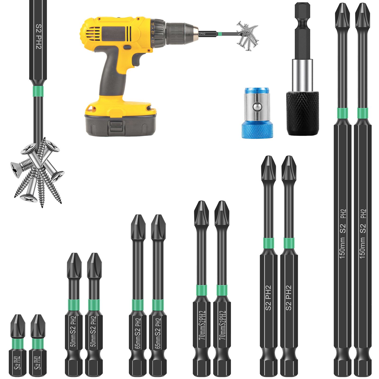 14Pcs Magnetic Screwdriver Bit Set 1/4inch Hex Shank Impact Cross Bit ...