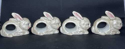 Easter Bunny Rabbit Napkin Rings Ceramic Hand Painted Set of 4 | eBay