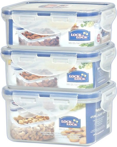 3Pcs Lock & Lock Classic Food Storage Plastic Container Set(350mL x2 ...