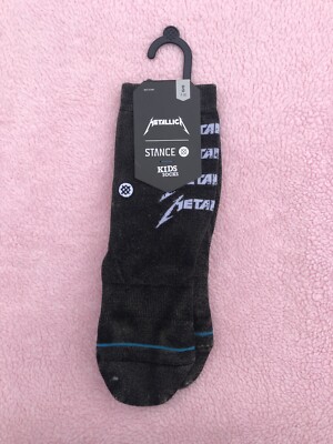 Stance Kids Metallica Stacked Logo Distressed Black/Grey Crew Socks Sz ...
