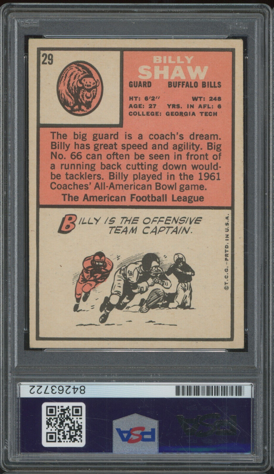 1966 Topps Insc HOF 99 #29 Billy Shaw Autograph PSA DNA Authentic Auto ...